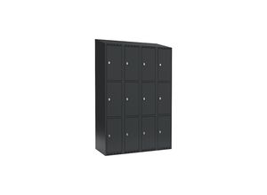 7042424860719 - 3er-Schließfachschrank Fydor 4 Abteile grau B 1200 mm 4 Abteile schräge Dachform Vorhängeschloss