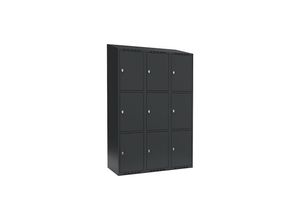 7042424831054 - 3er-Schließfachschrank Fydor 3 Abteile grau B 1200 mm 3 Abteile schräge Dachform Vorhängeschloss