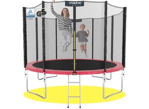 4260495757247 - KINETIC SPORTS Trampolin Outdoor SALTO Ø 183 244 305 366 400 430 490 cm -TÜV Rheinland geprüft Kindertrampolin Set mit Netz Randpolster USA Sprungtuch - Gartentrampolin bis zu 160kg Pink Ø 310 cm Ø 310 cm Pink