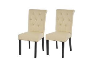 4057651500744 - 2er-Set Esszimmerstuhl Chesterfield Edinburgh II Stuhl Küchenstuhl Nieten ~ Kunstleder creme dunkle Beine