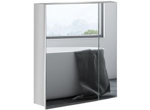 4255633513533 - Spiegelschrank Badspiegelschrank mit 3 Innenböden Hängeschrank mit Doppeltür Wandschrank für Badezimmer Schlafzimmer Edelstahl Silber 54 x 13