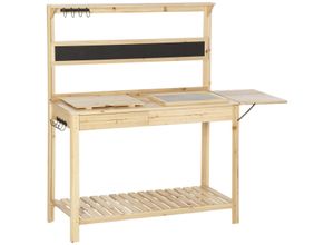 4251774947176 - Pflanztisch Gärtnertisch mit 8 Haken Schublade Ablage Blumentisch aus Holz für Garten Terra