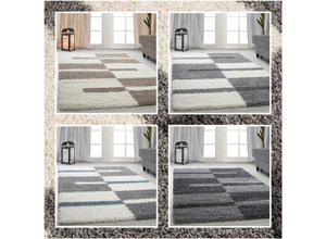 4053658988806 - Designer Hochflor Teppich mit Karo- und Linienmuster Flauschiger Langflor