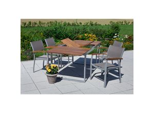 4033662999388 - Gartenmöbelset Naxos 5tlg Aluminium Akazie Textil silber grau natur