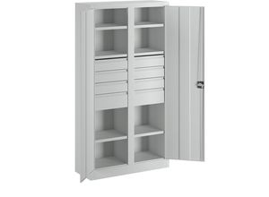 4055479003287 - - Schwerlastschrank Vollblechtüren mit Trennwand 6 beschichtete Böden Schubl 6x125 2x175 mm BxTxH 1040x630x1950 mm ral 7035