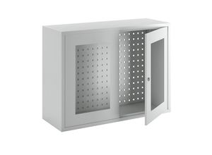 4055479002136 - Hängeschrank 2 Sichtfenstertüren Rückwand gelocht 1 verstellbarer Boden Zylinderschloss BxTxH 800x300x600 mm ral 7035