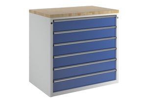 4014641106195 - Schrank für Material- und Werkzeugausgabetheke 6 Schubladen 150 mm grau   blau