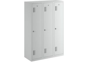 4061753006455 - eurokraft basic AMSTERDAM Garderobenschrank Höhe 1800 mm Breite 1200 mm 3 Abteile mit Vorhängeschlossvorrichtung lichtgrau