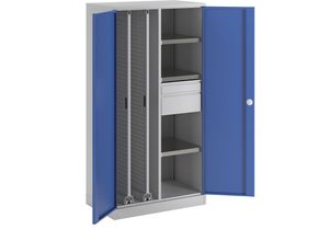 4061753071668 - eurokraft pro Vertikalauszugschrank mit Trennwand 2 Auszüge lichtgrau   enzianblau