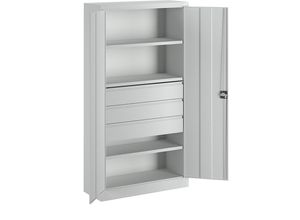 4055479003157 - Schwerlastschrank Höhe 1950 mm 3 Fachböden 3 Schubladen à 175 mm grau