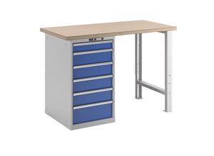 7612269031225 - LISTA Werkbank im Baukastensystem Höhe 1040 mm Unterstellschrank 6 Schubladen enzianblau Tischbreite 1500 mm