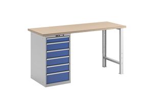 7612269031263 - LISTA Werkbank im Baukastensystem Höhe 1040 mm Unterstellschrank 6 Schubladen enzianblau Tischbreite 2000 mm