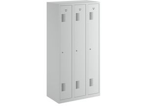 4061753005687 - eurokraft basic AMSTERDAM Garderobenschrank Höhe 1800 mm Breite 900 mm 3 Abteile mit Zylinderschloss lichtgrau