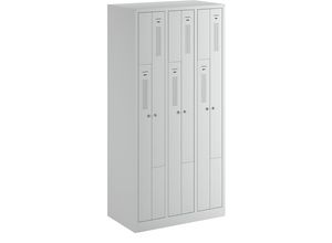 4061753004130 - eurokraft basic AMSTERDAM Z-Garderobenschrank Breite 870 mm 3 Abteile 6 Türen Türfarbe Lichtgrau Korpus lichtgrau