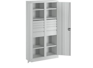 4055479003300 - - Schwerlastschrank Vollblechtüren mit Trennwand 6 beschichtete Böden Schubl 6x75 2x125 2x175 mm BxTxH 1040x630x1950 mm ral 7035