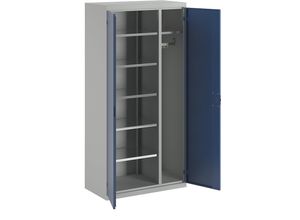 4061753275707 - eurokraft pro Flügeltürenschrank 6 Fachböden 1 Kleiderstange Tiefe 500 mm lichtgrau   enzianblau