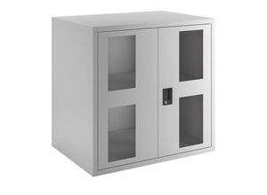 4047417507612 - Aufsatzschrank mit Sichtfensterflügeltüren BxTxH 1023x725x1000 mm 1 Verstellboden ral 7035 passend zu Schubladenschrank 54x36 e