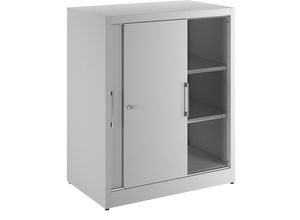 4061753034274 - eurokraft pro Schiebetürschrank Höhe 1200 mm mit 2 Fachböden HxB 1200 x 1000 mm Tiefe 600 mm Türen lichtgrau RAL 7035