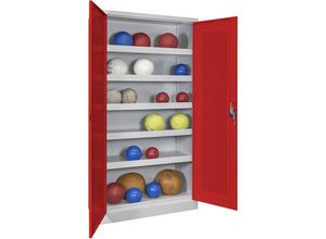 4055955110621 - Ball-Flügeltürschrank Höhe 1950 mm mit Lochblech-Türen Breite 1000 mm grau   rot