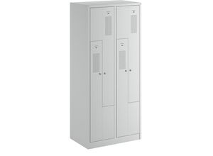 4061753004178 - eurokraft basic AMSTERDAM Z-Garderobenschrank Breite 800 mm 2 Abteile 4 Türen Türfarbe Lichtgrau Korpus lichtgrau