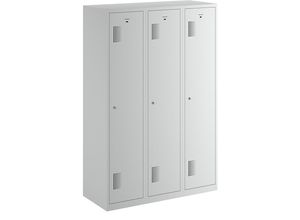 4061753005748 - eurokraft basic AMSTERDAM Garderobenschrank Höhe 1800 mm Breite 1200 mm 3 Abteile mit Zylinderschloss lichtgrau