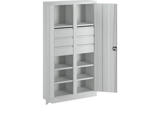 4055479003263 - Schwerlastschrank Höhe 1950 mm 6 Fachböden 6 Schubladen à 175 mm grau