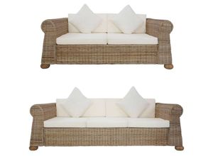 8719883731476 - Bonnevie - 2-tlg Sofagarnitur mit Kissen Natur Rattan vidaXL953830