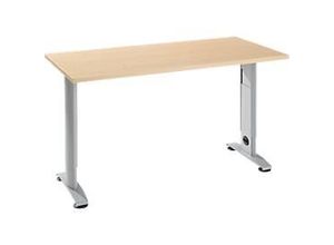 4251898813340 - Home Office Tisch Login Rechteck C-Fuß B 1300 x T 650 mm Ahorn weißaluminium RAL 9006