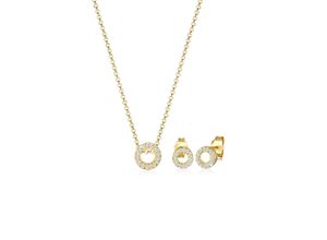 4050878586560 - Schmuckset ELLI DIAMONDS Kette Ohrstecker Diamant(0215 ct)375 Gelbgold Schmuck-Sets Gr OneSize goldfarben (gold weiß) Damen Schmucksets