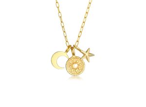 4050878630416 - Kette mit Anhänger ELLI Sonne Mond Stern Symbol 925 Silber Halsketten Gr 45 ohne Stein Silber 925 (Sterlingsilber) Länge 45 cm goldfarben (gold) Damen Ketten mit Anhänger