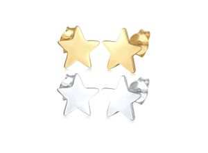 4050878556150 - Ohrring-Set ELLI Set Sterne Star Astro Bi-Color 925 Sterling Silber Ohrringe Gr OneSize ohne Stein Silber 925 (Sterlingsilber) silberfarben (silber) Damen Schmucksets