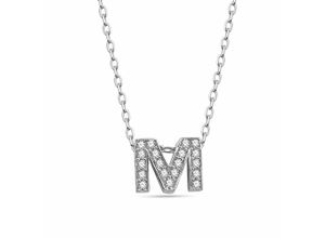 4260647223477 - Kette mit Anhänger DKENIZ Buchstabe M 925 - Sterling Silber Halsketten Gr 40cm + 3cm Silber 925 (Sterlingsilber) Länge 43 cm Breite 65 mm weiß Damen Partnerkette Freundschaftskette Silberkette Ketten mit Anhänger Halsschmuck