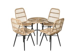 4251774951807 - 5-tlg Polyrattan Gartenmöbel Set Essgruppe Esstisch mit 4 Stühlen Gartensitzgruppe mit Beistelltisc