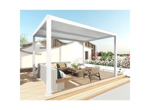 4057651809151 - Pergola MCW-L46 Gartenpavillon Lamellen-Pavillon 11cm-Aluminium-Gestell Regenrinne sturmfest 3x3m ~ weiß