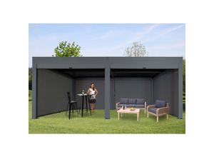 4057651784731 - Pergola MCW-L46 mit 6x Seitenwand Gartenpavillon Lamellen-Pavillon Rollo 11cm-Alu-Gestell sturmfest 3x6m ~ anthrazit