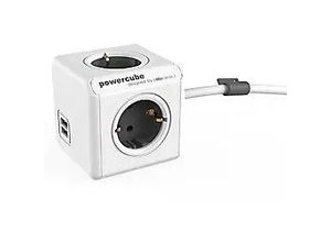 8718444083221 - Allocacoc 1407   DEEUPC PowerCube Steckdosenwürfel mit 2 USB-Anschlüssen 4 Buchsen Typ F 3 m Weiß Grau