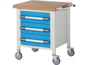 4061753038319 - eurokraft pro Fahrbare Werkbank Serie 8000 Gestellbauweise 3 Schubladen Ablageboden BxT 750 x 700 mm