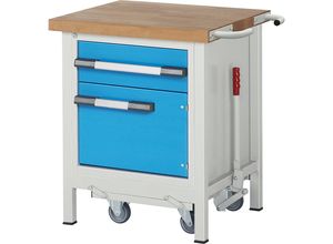 4061753038265 - eurokraft pro Fahr- und absenkbare Werkbank Gestellbauweise Serie 8 1 Schublade 1 Tür Ablageboden BxT 750 x 700 mm