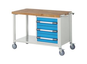 4061753038333 - eurokraft pro Fahrbare Werkbank Serie 8 Gestellbauweise 3 Schubladen Ablageboden BxT 1250 x 700 mm