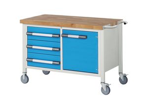 4061753038456 - eurokraft pro Fahrbare Werkbank Serie 8 Gestellbauweise 3 Schubladen 1 Tür BxT 1250 x 700 mm