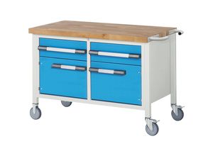 4061753038418 - eurokraft pro Fahrbare Werkbank Serie 8000 Gestellbauweise 2 Schubladen 2 Türen BxT 1250 x 700 mm