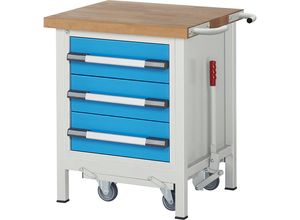 4061753038364 - eurokraft pro Fahr- und absenkbare Werkbank Gestellbauweise Serie 8 3 Schubladen Ablageboden BxT 750 x 700 mm