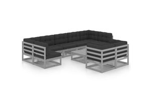 8720286483640 - Bonnevie - 10-tlg Garten-Lounge-Set mit Kissen Grau Massivholz Kiefer vidaXL703005