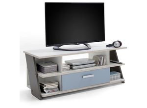 4251324901771 - Jugendzimmer Fernsehschrank tv Lowboard LEEDS-10 Sandeiche Nb weiß Lava Denim b x h x t ca 135 x 516 x 50 cm - grau