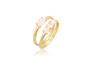 4050878631437 - Solitärring ELLI Quarz Rosa Stapelringe 2er Set 925 Silber Fingerringe Gr 52 mm mit Steinen Silber 925 (Sterlingsilber) goldfarben (gold rosa) Damen Solitär Ringe