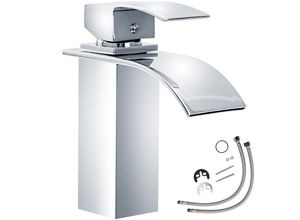 4260473664208 - tectake® Wasserhahn Hochdruck Wasserfall-Auslauf einfache Installation inklusive 2 Anschlussschläuche