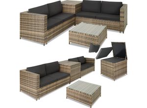 4061173219411 - tectake® Rattan Lounge für 4 Personen große Aufbewahrungsbox mit Sicherheitsglasplatte