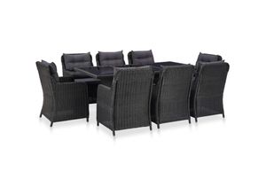 8720286185629 - 3057809 vidaXL 9 Piece Outdoor Dining Set Poly Rattan Black (4x46548+310145)