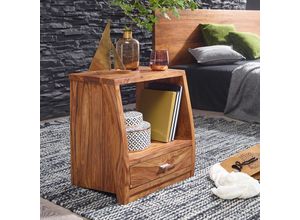 4250950230484 - Nachttisch Massiv-Holz Sheesham Nacht-Kommode 53 cm 1 Schublade Ablage Nachtschrank Landhaus-Stil Echt-Holz - Finebuy