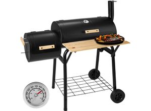 4260182876459 - tectake® Holzkohlegrill 3 in 1 zum Grillen Räuchern Garen mit 2 Rädern mit Thermometer 115 x 67 x 115 cm